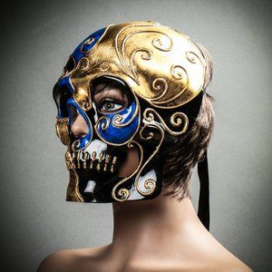 ILOVEMASKS | Accessories | Venetian Full Face Skull Halloween Mask Gold ...
